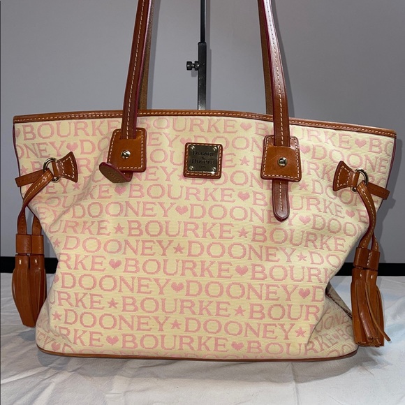 Dooney & Bourke | Bags | Dooney Bourke Pink And Brown Logo Tote | Poshmark